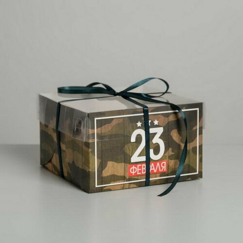 Коробка на 4 капкейка, кондитерская упаковка "23 Февраля", 16 x 16 x 10 см, 5 шт.