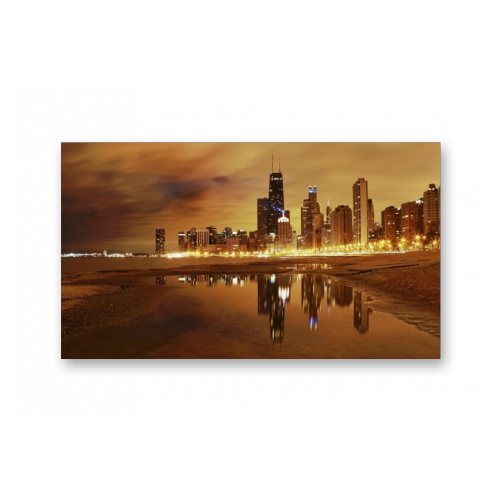 Картина на стекле | Diva Kartina | Город. Ночной Чикаго США | 70X40 см | Интерьерный постер
