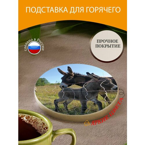Подставка под горячее "Молодой осел, ослик семьи, жеребенок" 10 см. из блого мрамора