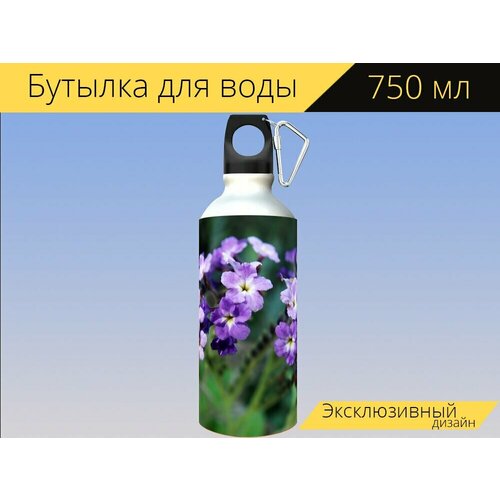 Бутылка фляга для воды "Цветок, гелиотроп, завод" 750 мл. с карабином и принтом