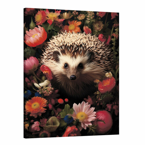 Интерьерная картина 50х70 "Ежик и цветы"