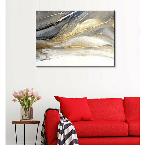 Интерьерная картина на холсте на стену Абстракция, узоры, серый мрамор темным с золотым (2) 60х80