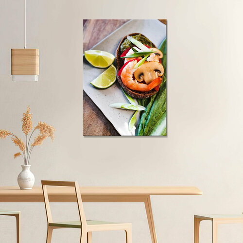 Картина/Картина на холсте для интерьера/Картина на стену/Картина для кухни/ - Креветка лайм грибы 40х60