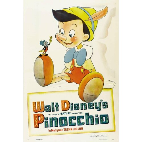 Плакат, постер на бумаге Пиноккио (Pinocchio, 1940г). Размер 60 х 84 см