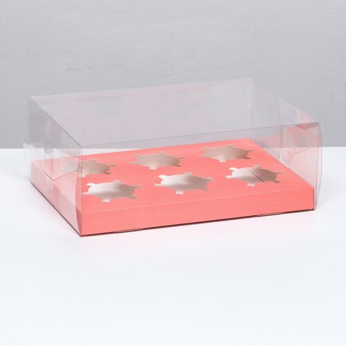 Коробка на 6 капкейков, розовый 26.8 × 18.2 × 10 см