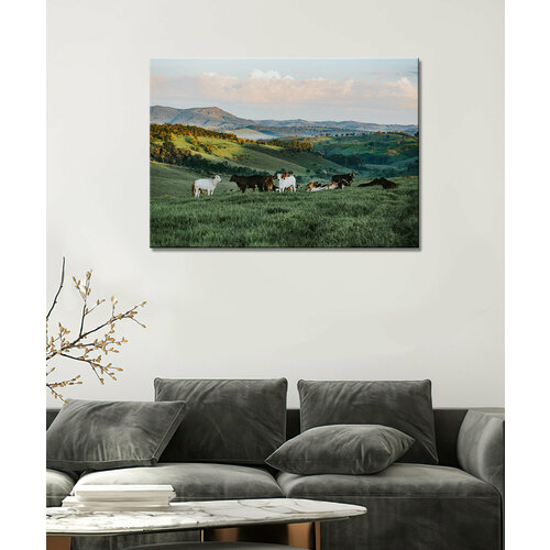 Картина -Корова, коровы на пастбище, пастбище, горы (6) 30х40