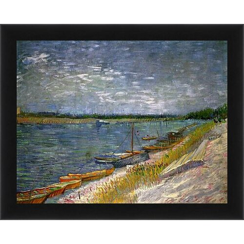 Плакат, постер на холсте View of a River with Rowing Boats. Винсент Ван Гог. Размер 60 на 84 см
