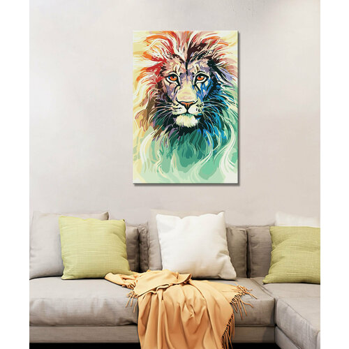 Картина - Лев, лев арт, лев царь зверей, голова льва, лев стилизованный (13) 50х70