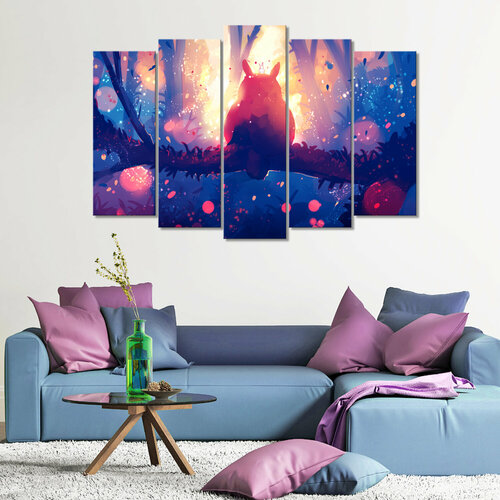 Модульная картина/Модульная картина на холсте/Модульная картина в подарок/Sunset Totoro/Закатный Тоторо 125х85