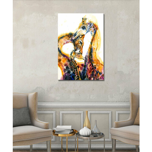 Картина - Жираф, жираф красками, арт жираф, пятнистый жираф (2) 60х80