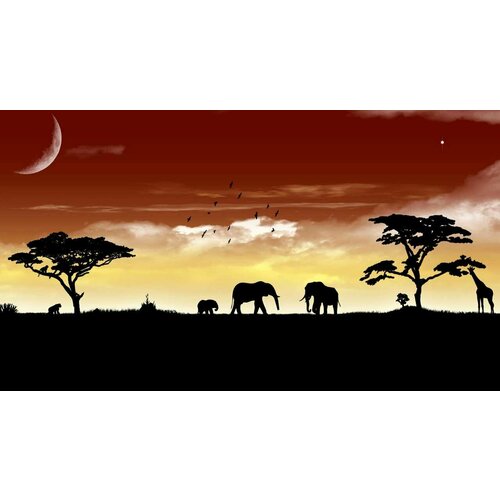 Картина на холсте 60x110 LinxOne "Животные пейзаж саванна слон" интерьерная для дома / на стену / на кухню / с подрамником