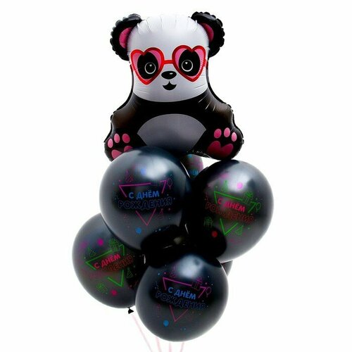 Букет из воздушных шаров «С днём рождения», неон, латекс, фольга, набор 7 шт. (комплект из 10 шт)