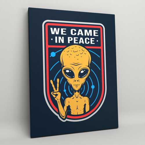 Картина на холсте (интерьерный постер) "Мы пришли с миром" космос - НЛО, с деревянным подрамником, размер 30x40 см