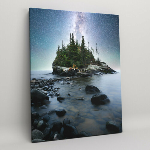 Картина на холсте (интерьерный постер) "Каменистый остров" пейзаж, с деревянным подрамником, размер 30х40 см