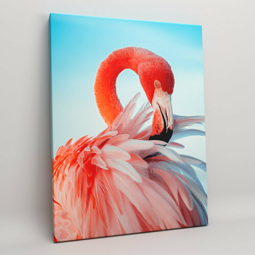 Картина на холсте (интерьерный постер) "Розовый Фламинго" птицы и животные, с деревянным подрамником, размер 30х40 см