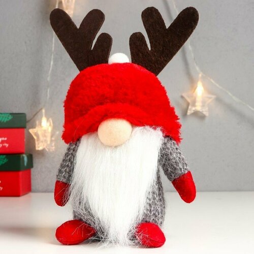 Кукла интерьерная "Дед Мороз в красной шапке с рожками" 20х13х11 см (комплект из 3 шт)