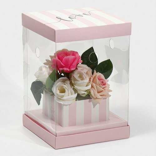 Коробка подарочная для цветов с вазой и PVC окнами складная, упаковка, «With love», 16 х 23 х 16 см (комплект из 4 шт)