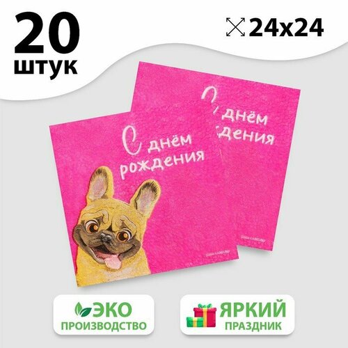 Салфетки бумажные «С Днём Рождения», пёсель, 24 х 24 см, 20 шт (комплект из 25 шт)