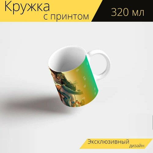 Кружка с рисунком, принтом "Господь кришна, радхе, шьям" 320 мл.