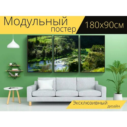 Модульный постер "Новая зеландия, пейзаж, блюспрингз" 180 x 90 см. для интерьера