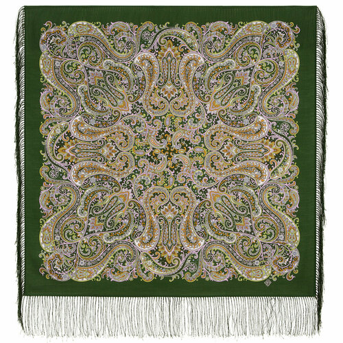 Платок Павловопосадская платочная мануфактура,89х89 см, белый, зеленый
