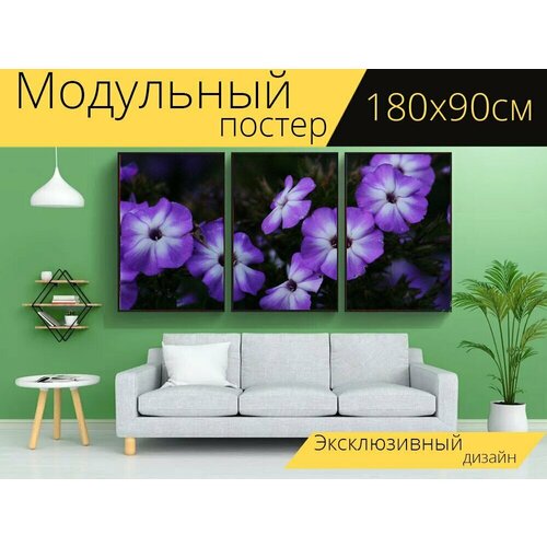 Модульный постер "Фиолетовый, цветы, цветочный" 180 x 90 см. для интерьера