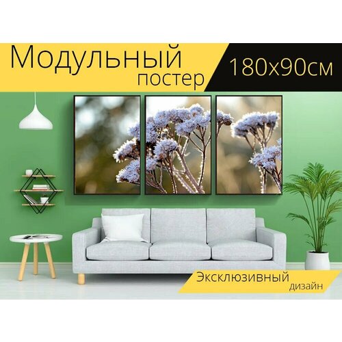 Модульный постер "Дикорастущее растение, трава, снег" 180 x 90 см. для интерьера