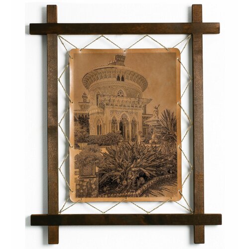Картина Дворец Монсеррат, Португалия, гравировка на натуральной коже, в деревянной раме, подарок, BoomGift