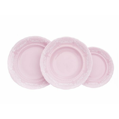 Набор тарелок 6 персон 18 предметов, Соната, Белый узор, розовый фарфор 07260119-3001 Leander