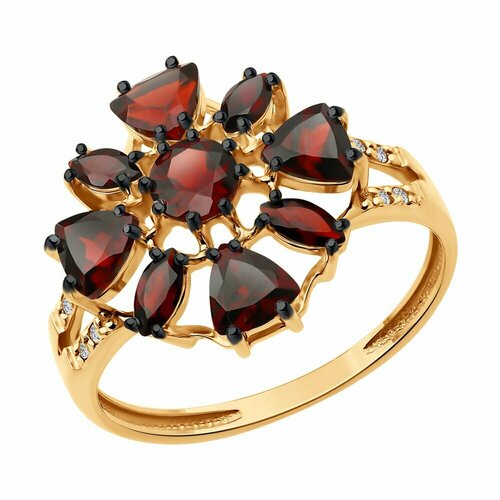 Кольцо Diamant, красное золото, 585 проба, гранат, фианит, размер 18