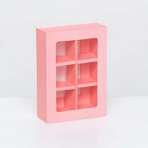 Коробка для конфет 6 шт, розовая, 13.7 x 9.85 x 3.86 см