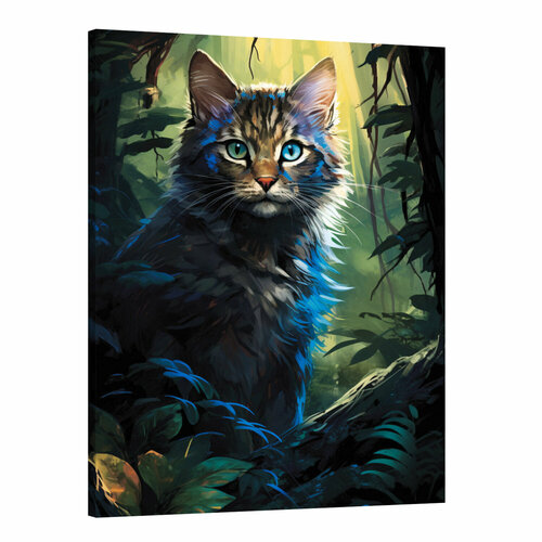 Интерьерная картина 50х70 "Синие коты в дремучем лесу"
