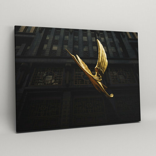 Картина на холсте (интерьерный постер) "Скульптура золотые крылья", с деревянным подрамником, размер 60x45 см