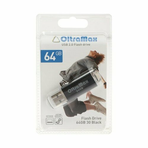 Флешка OltraMax 30, 64 Гб, USB2.0, чт до 15 Мб/с, зап до 8 Мб/с, чёрная (комплект из 2 шт)