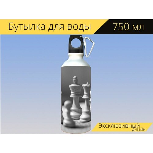 Бутылка фляга для воды "Шахматы, фермер, стратегия" 750 мл. с карабином и принтом