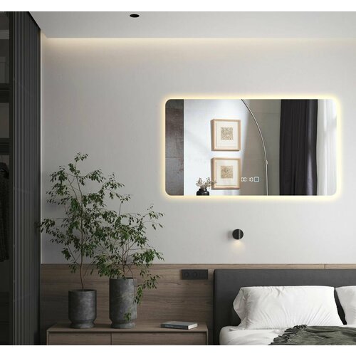Зеркало для ванной с часами Prisma 100*120 прямоугольное горизонтальное "парящее" с тёплой LED-подсветкой