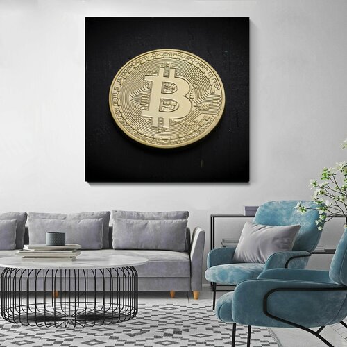 Картина на холсте - "Монета биткоин" размер 110-110 см