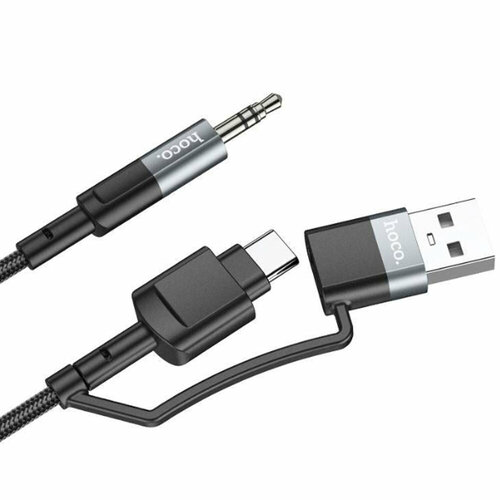 Кабель AUX, Jack 3,5mm(m) - USB, Type-C(m) HOCO UPA23, 1.0м, цвет: серебряный