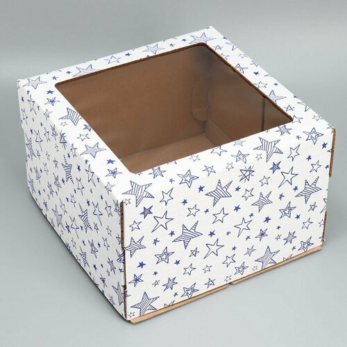 Коробка для торта с окном «Звёзды» 30 х 30 х 19 см(5 шт.)