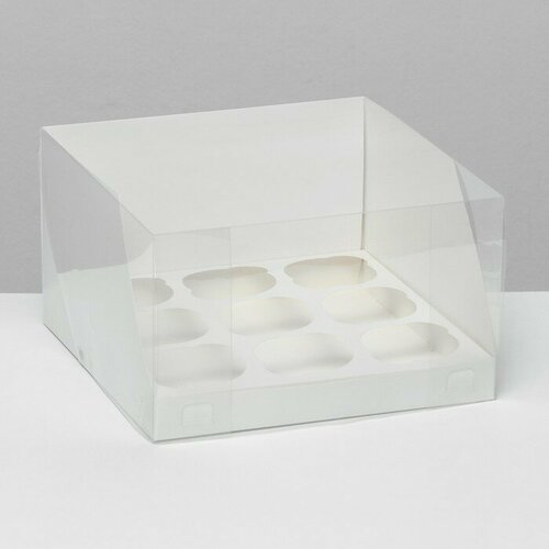 UPAK LAND Кондитерская складная коробка для 9 капкейков белая 23,5 x 23 x 14 см