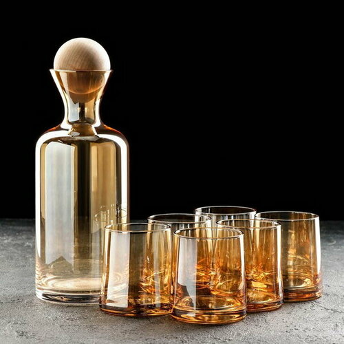 Набор для напитков из стекла "Эко", 7 предметов: графин 1 л, 10x24.5, 6 стаканов 250 мл, цвет золотой