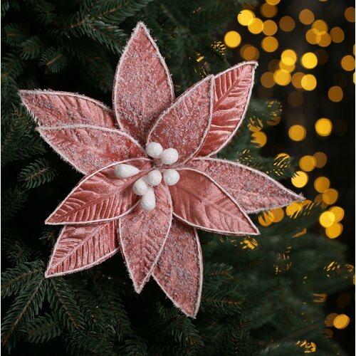 Цветок искусственный декоративный новогодний, диаметр 30 см, цвет розовое золото