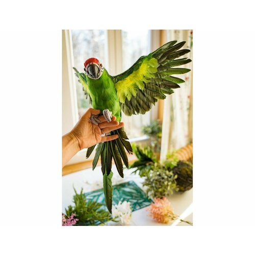 Интерьерное украшение летящий попугай АРА, зелёный, перо, 60 см, Kaemingk 873541-зелёный