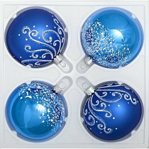 Набор ёлочных шаров 4х75мм "Снежный узор" (Ёлочка) синий