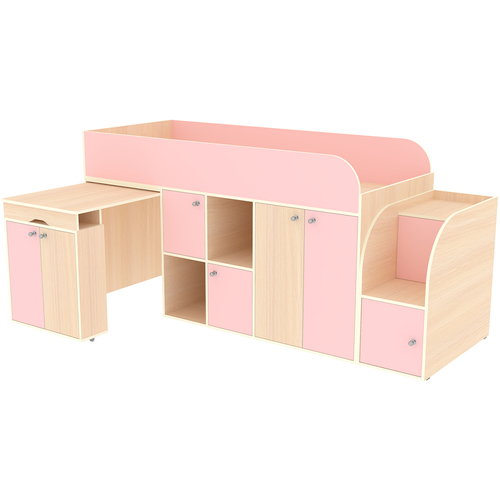 Астра мини кровать чердак Дуб Молочный Розовый