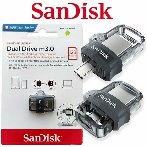 USB Флеш-накопитель Sandisk Ultra Dual Drive m3.0 USB 3.0-128GB (SDDD3-128G-G46)