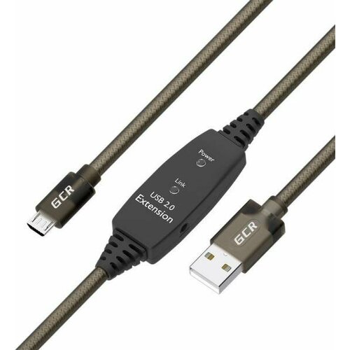 Кабель microUSB USB 10м Green Connection GCR-53813 круглый черный прозрачный