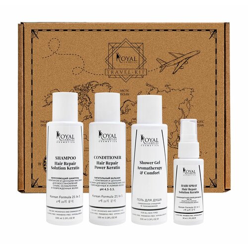 ROYAL SAMPLES Набор Princess Treatment Travel set (Шампунь + Бальзам-кондиционер +Спрей для волос +Гель для душа)