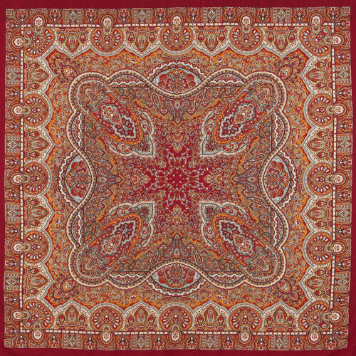 Платок Павловопосадская платочная мануфактура,146х146 см, бежевый, оранжевый