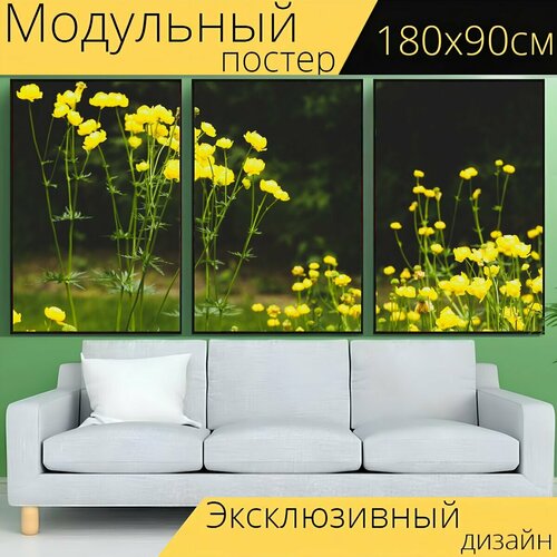 Модульный постер "Цветок, сад, летом" 180 x 90 см. для интерьера